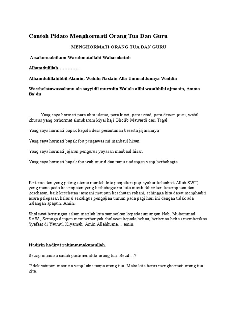 Contoh Pidato Menghormati Orang Tua Dan | PDF