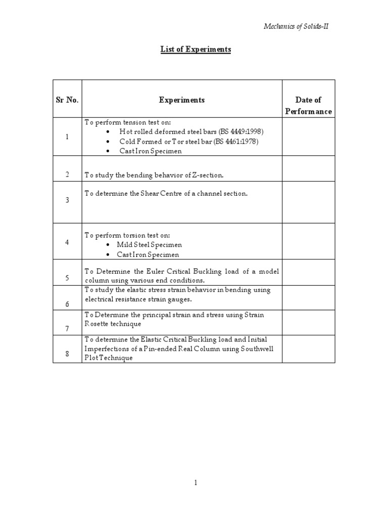 Mechanics of Solid 2 Lab Manual | PDF | Buckling | Strength Of Materials