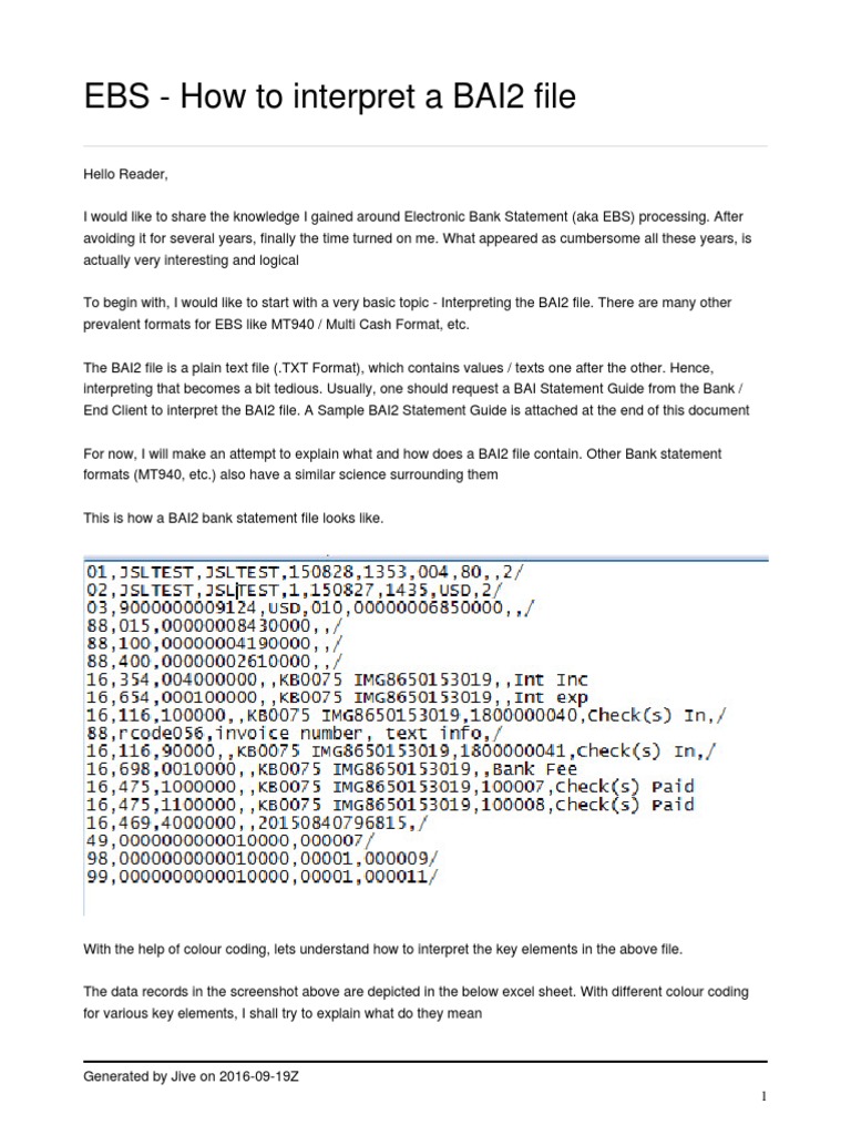 EBS - How to Interpret a BAI2 File | Debits And Credits | Cheque
