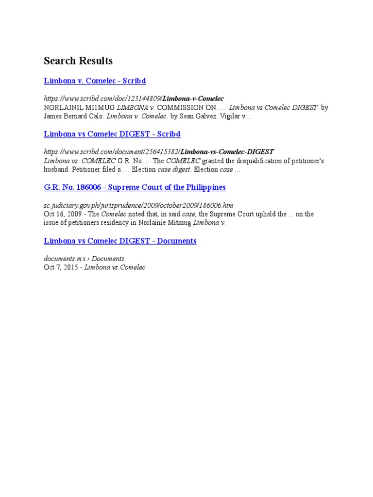 Search Results: Limbona v. Comelec - Scribd | PDF | Law