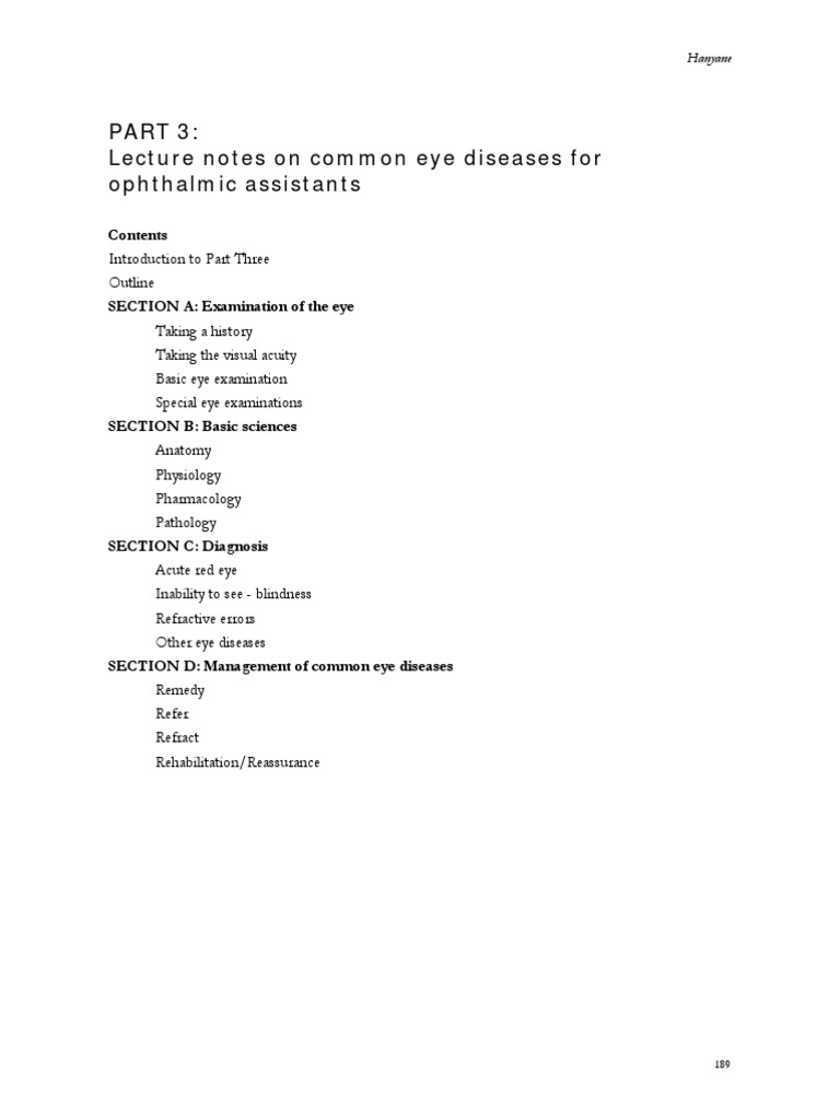 Lecture Notes On Common Eye Diseases For Ophthalmic Assistants | PDF ...