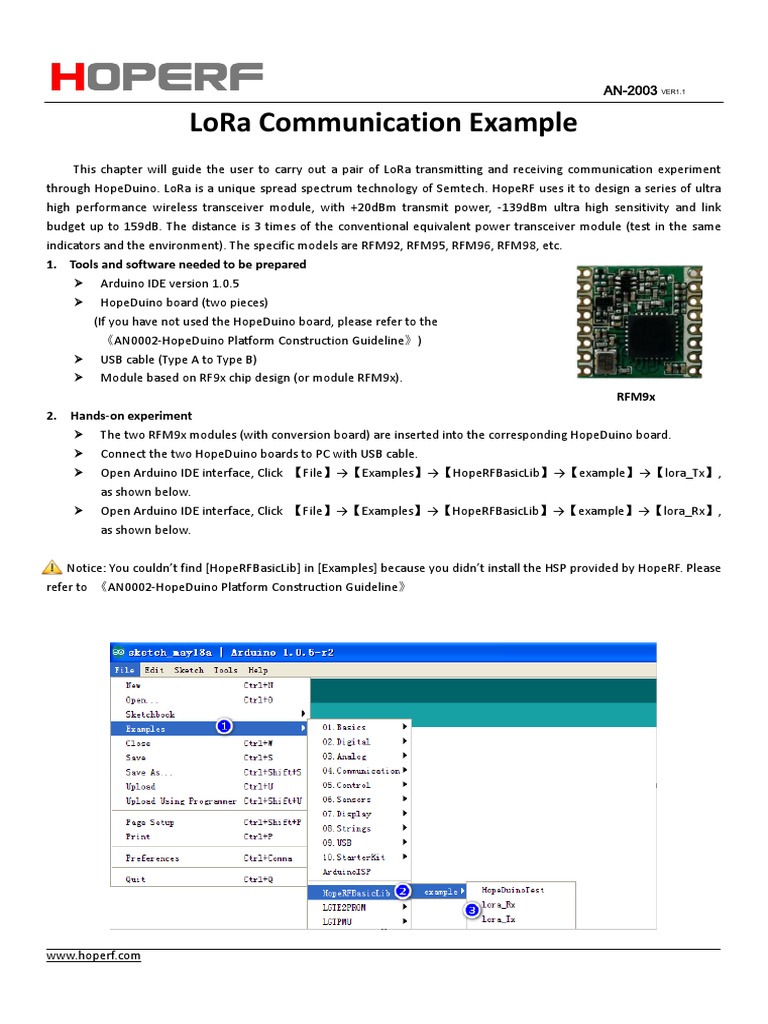 AN2003-LoRa Communication Example | PDF | Parameter (Computer Programming) | Arduino
