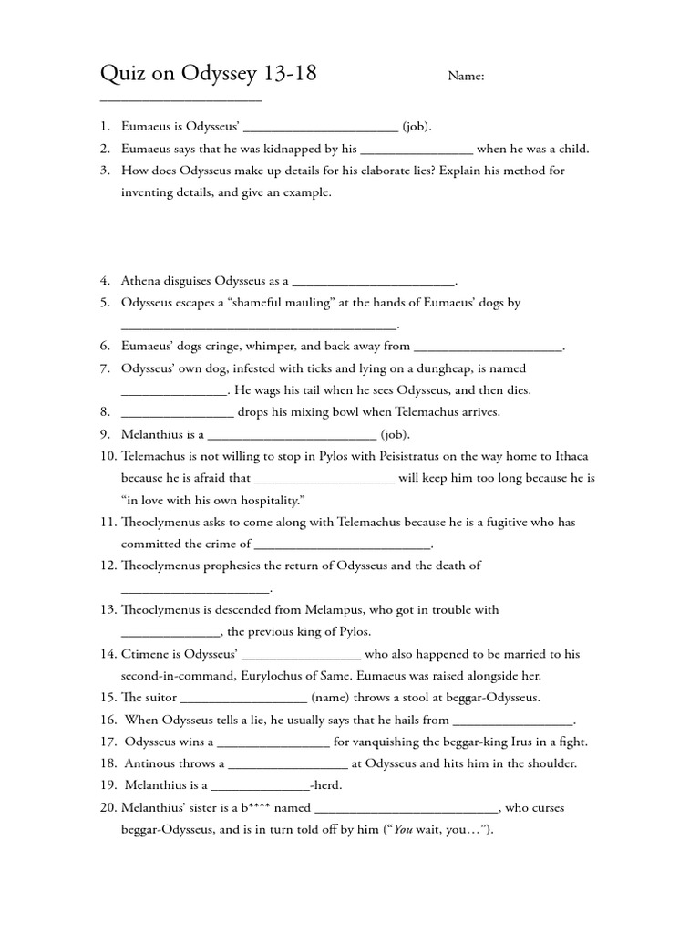 Odyssey Quiz: Books 13-18 | PDF