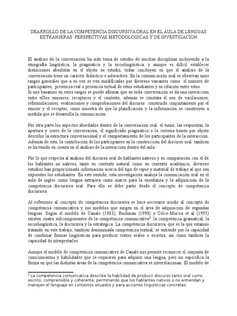 Dearrollo de La Competencia Discursiva Oral en El Aula de Lenguas ...