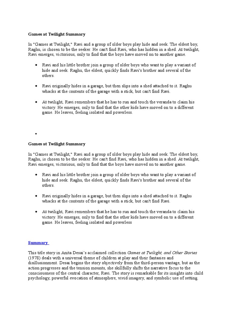 Games at Twilight Summary | PDF
