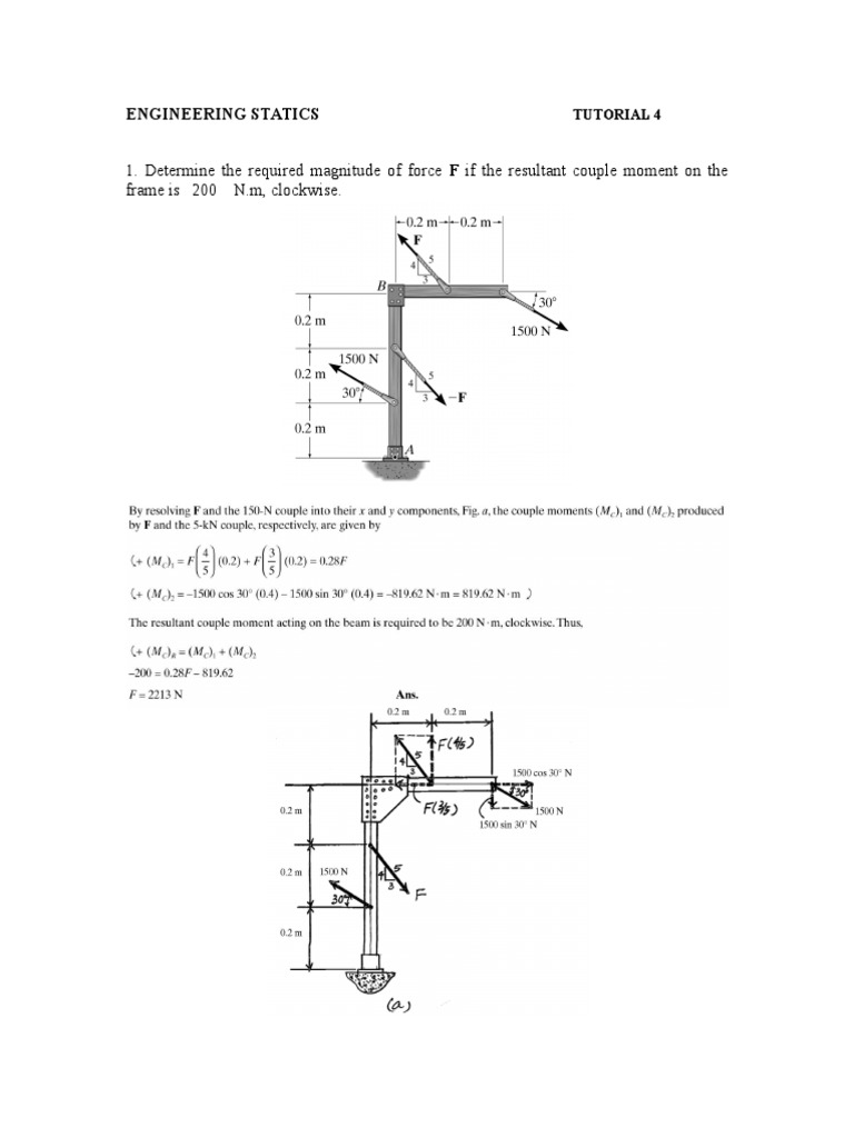 Statics Tutorial 4 With Answers | PDF