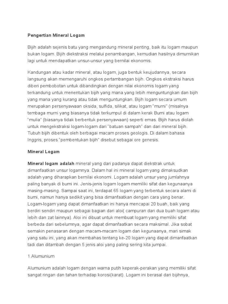 Pengertian Mineral Logam | PDF