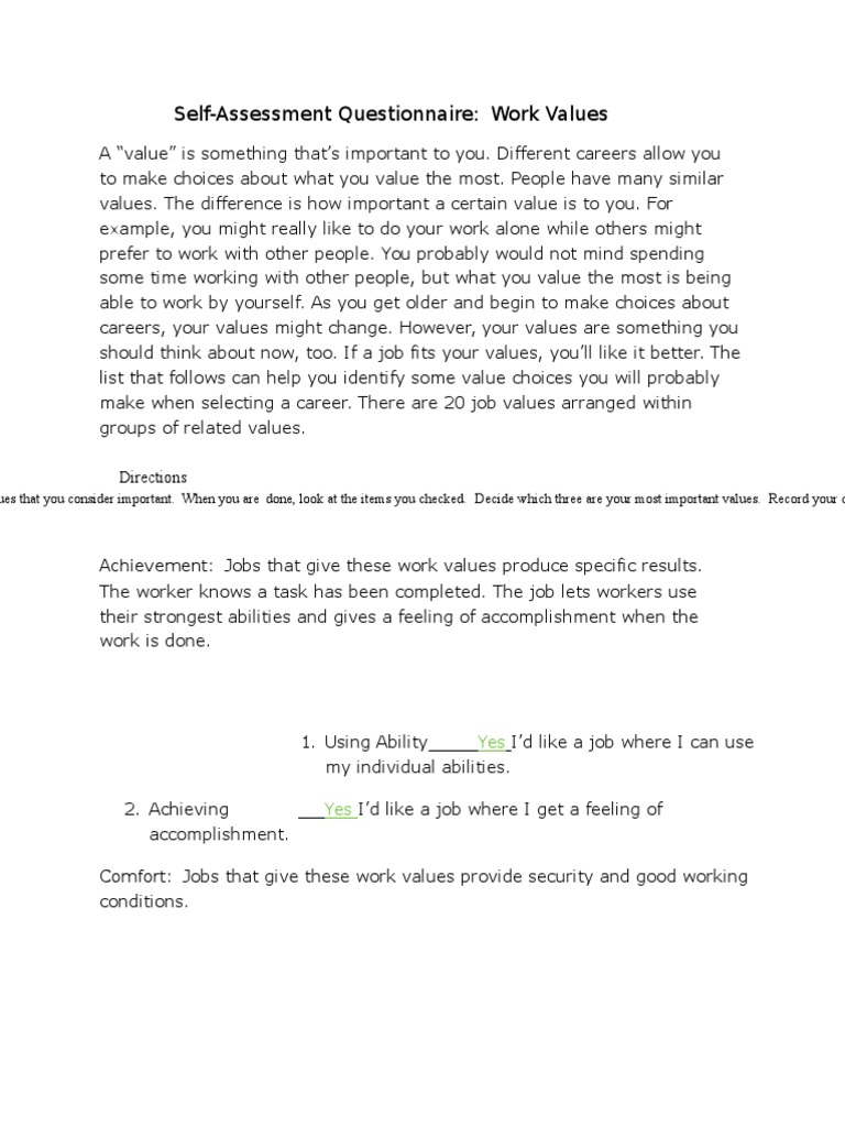Work Value Questionaire | PDF | Questionnaire | Action (Philosophy)