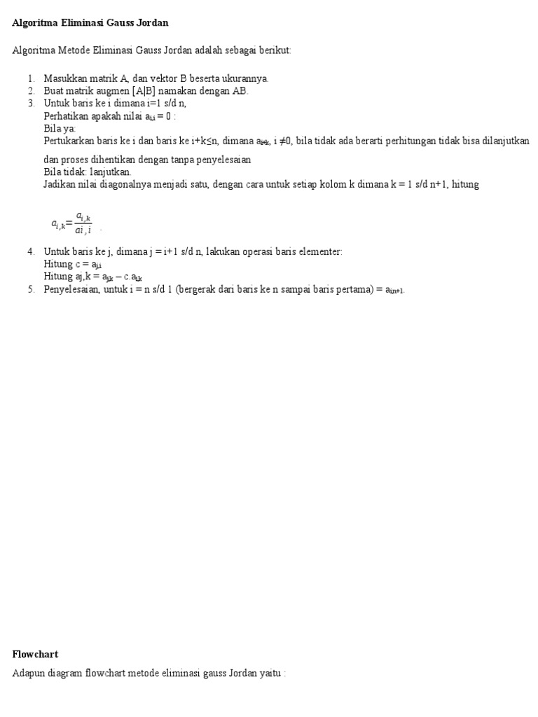 Algoritma Eliminasi Gauss Jordan Komputasi Tugas Prtmuan 11 | PDF