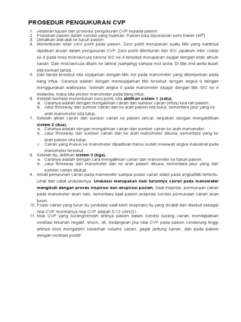 Prosedur Pengukuran CVP | PDF