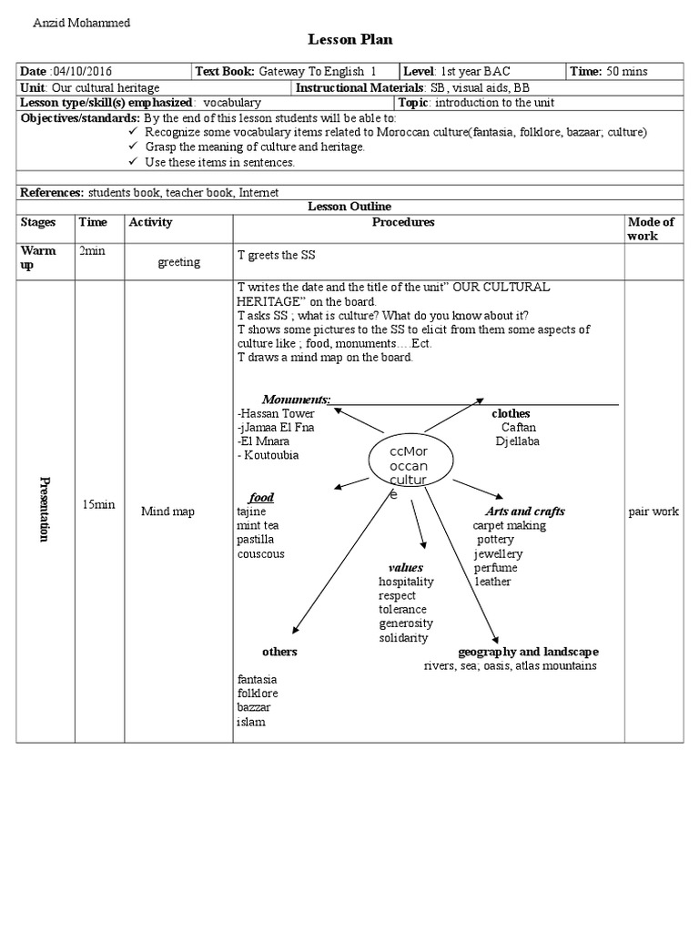 Lesson Plan: Our Cultural Heritage | PDF | Morocco | Further Education