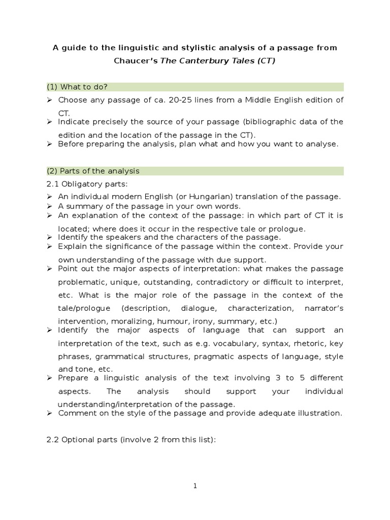 A Guide To The Linguistic and Stylistic Analysis of A Passage From ...