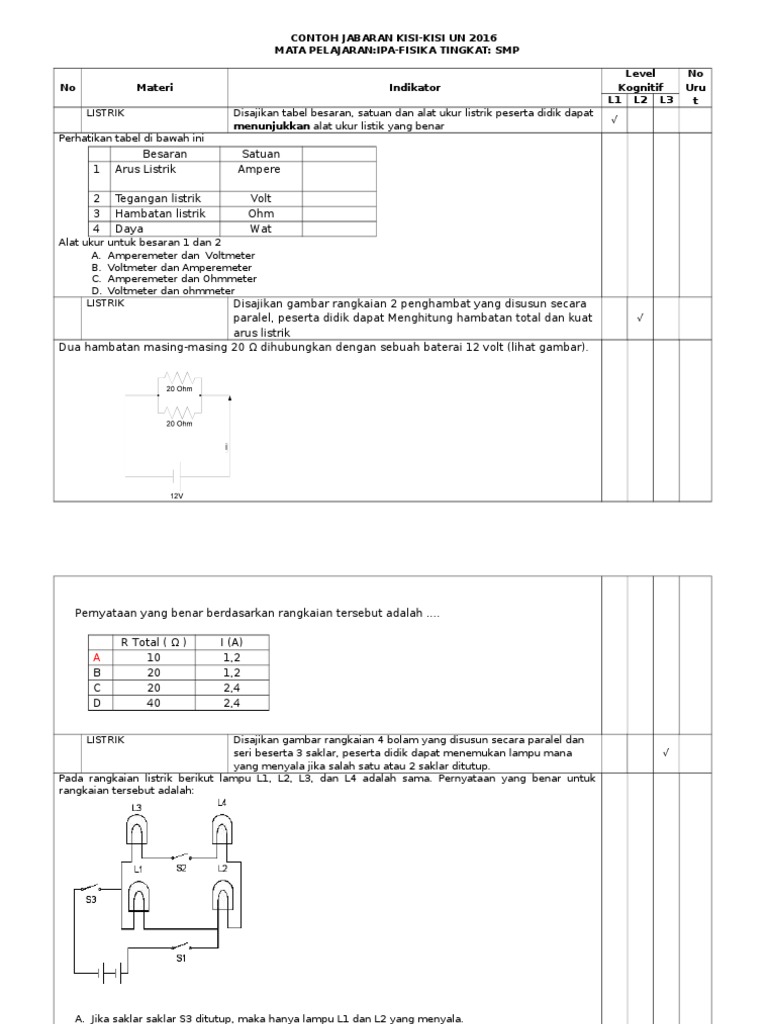 Contoh Soal Level Kognitif - Fisika - Listrik | PDF