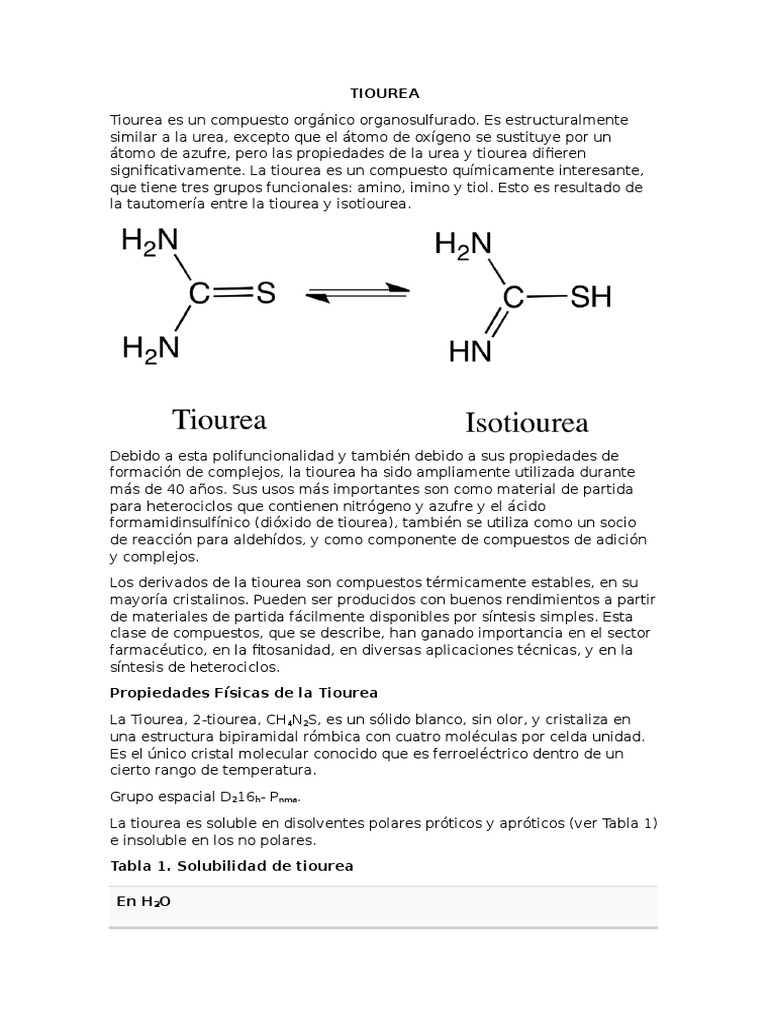TIOUREA | PDF | Solubilidad | Sustancias químicas