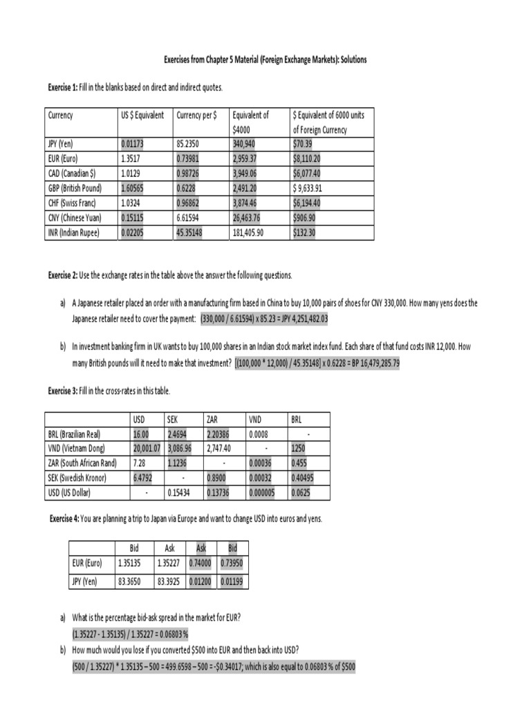 Foreign Exchange Market Exercises Solutions | PDF | Sports & Recreation ...