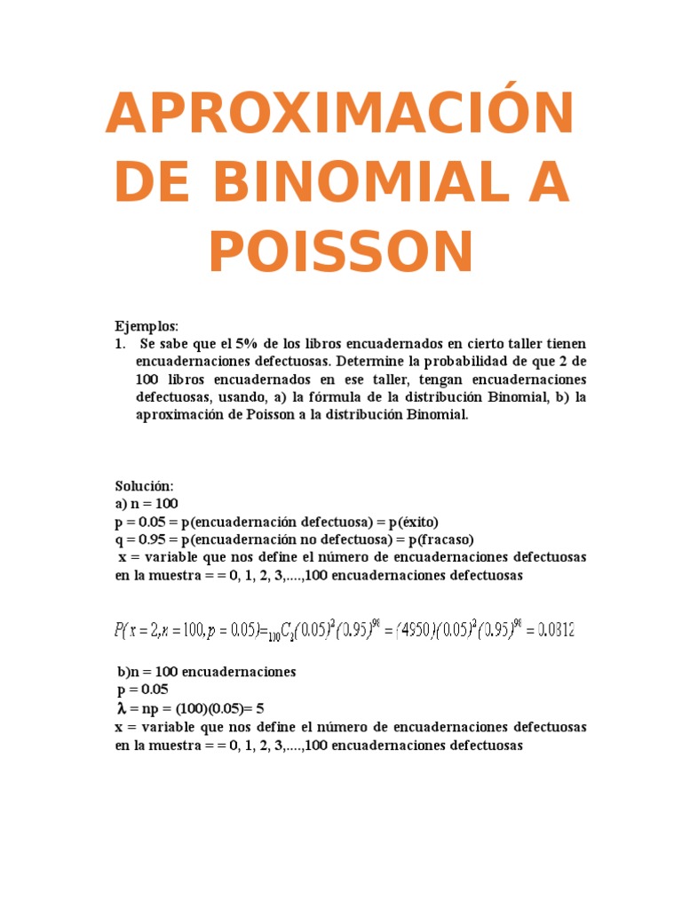 Aproximación Binomial a Poisson | PDF | Distribución de veneno | Enseñanza de matemática