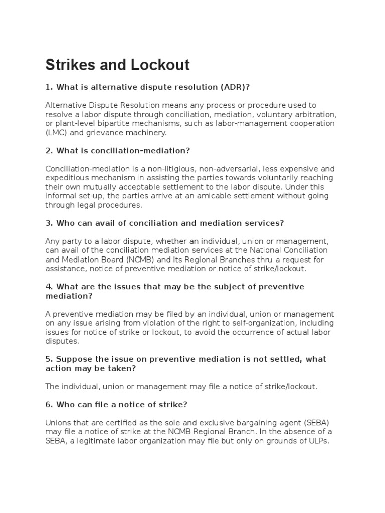 Strikes and Lockout | PDF | Arbitration | Strike Action