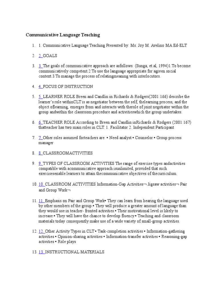 Communicative Language Teaching Approach Explained | PDF | Language ...
