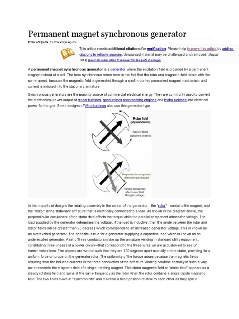 Permanent Magnet Synchronous Generator | PDF | Electromagnetism ...