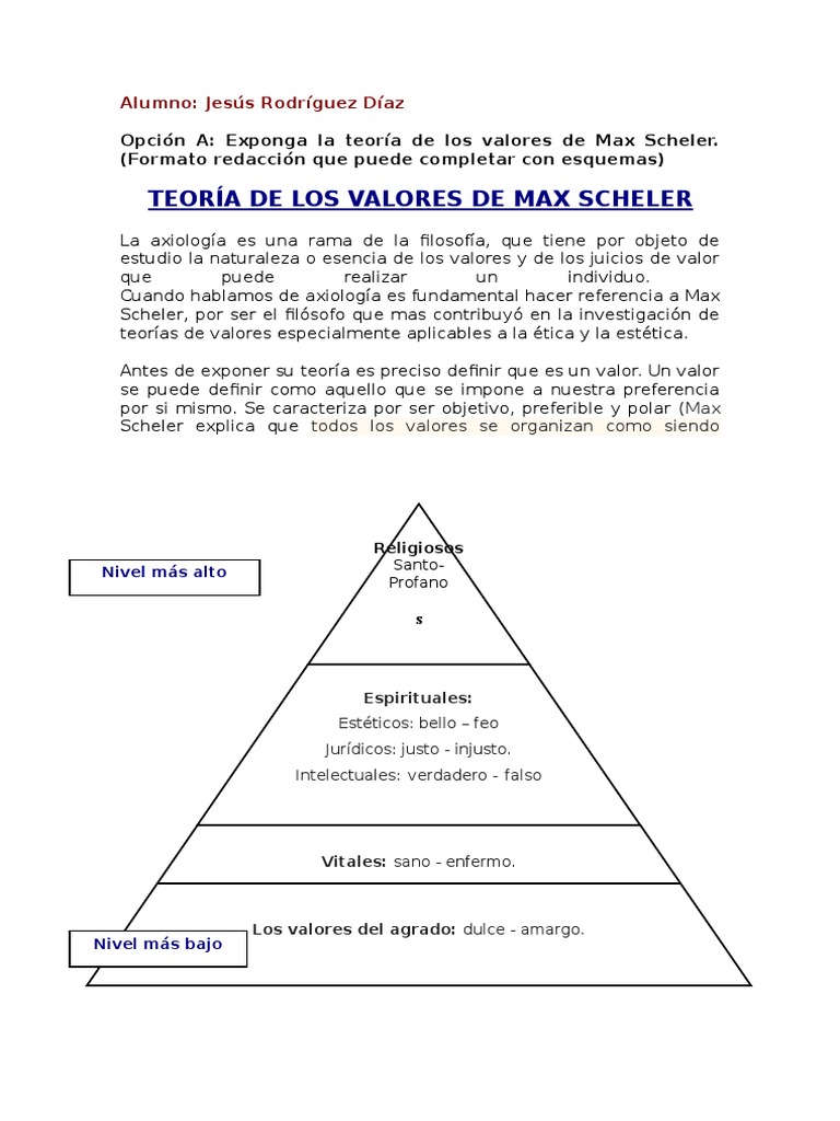 Teoría De Los Valores De Max Scheler Pdf Intuición Axiología