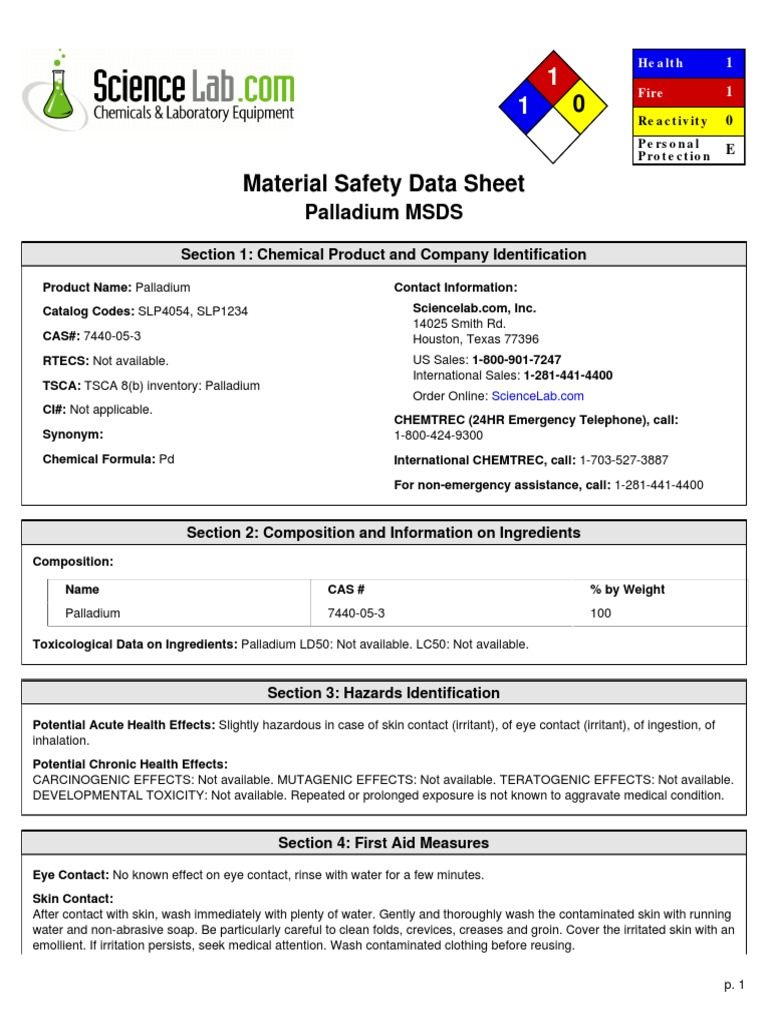 Msds Palladium | PDF | Toxicity | Personal Protective Equipment