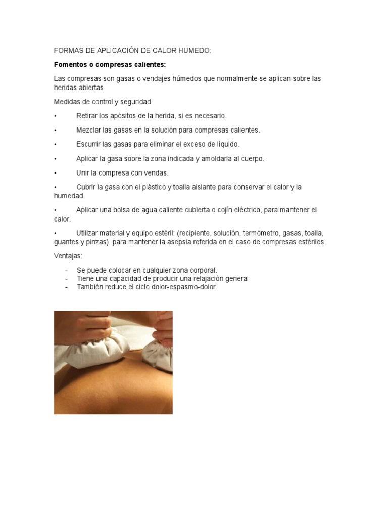 Formas de Aplicación de Calor Humedo | PDF | Herida | Calor