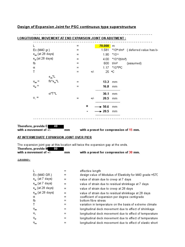 Design of Expansion Joint For PSC Continuous Type Superstructure | PDF