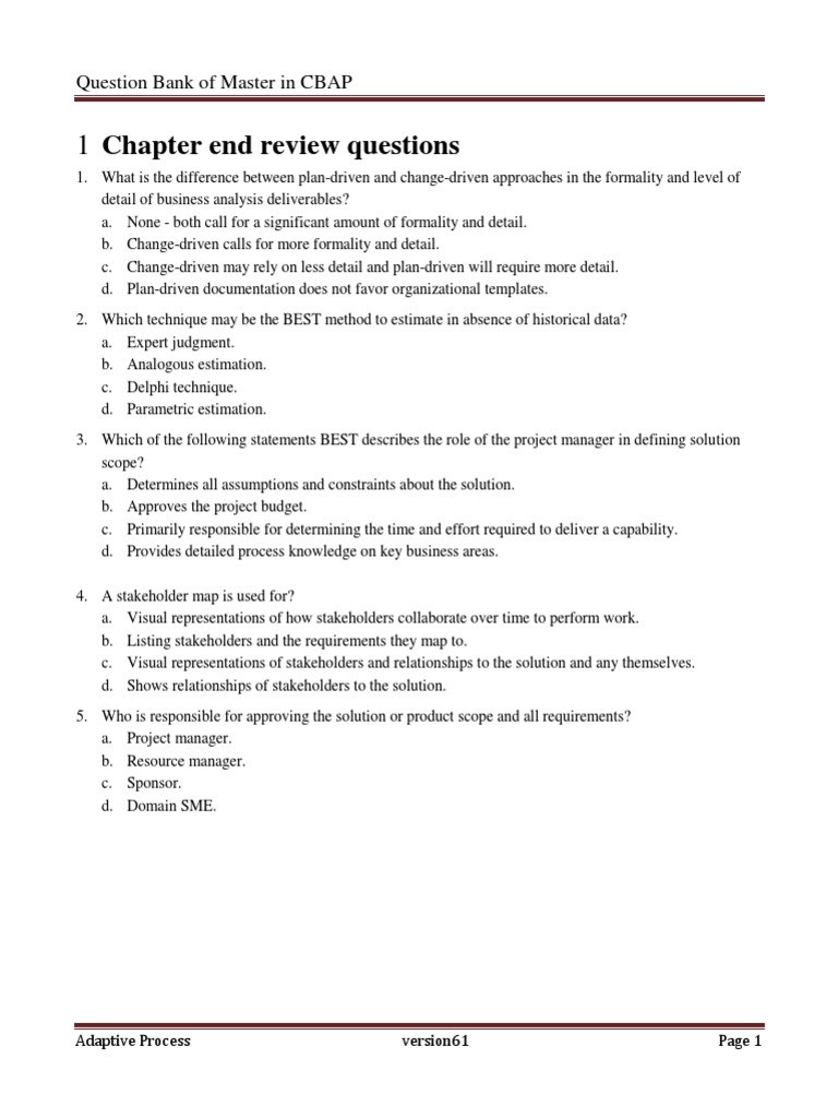 CBAP Master Question Bank Overview | PDF | Feasibility Study | Usability