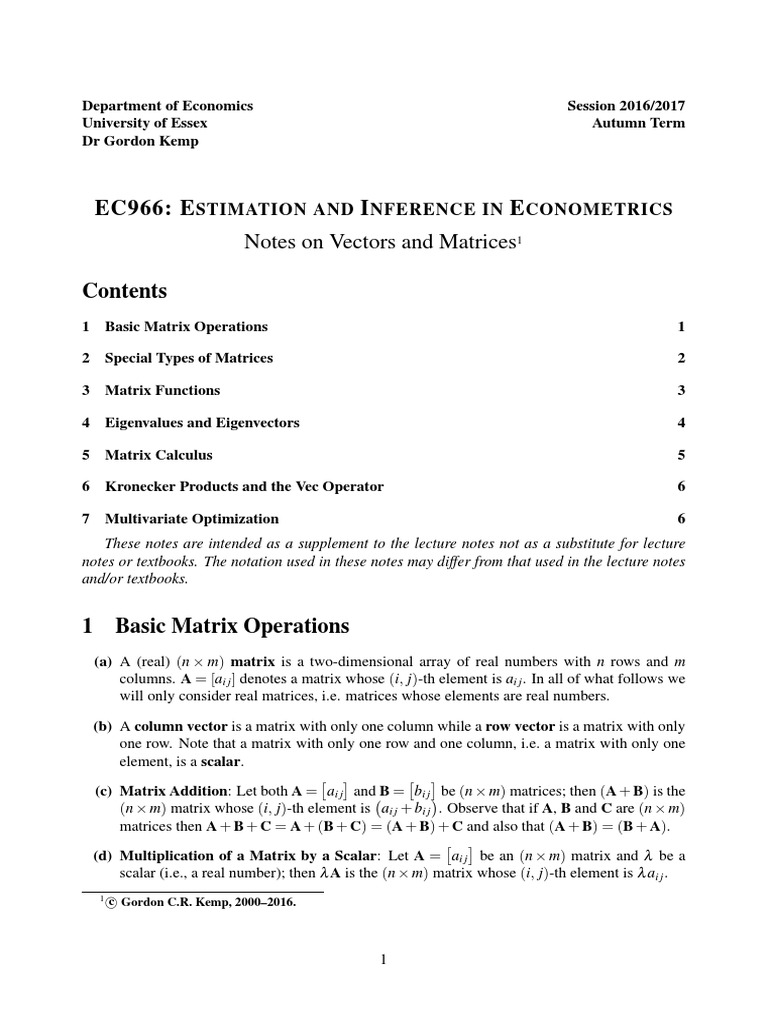 Notes On Matrices | PDF | Eigenvalues And Eigenvectors | Matrix ...