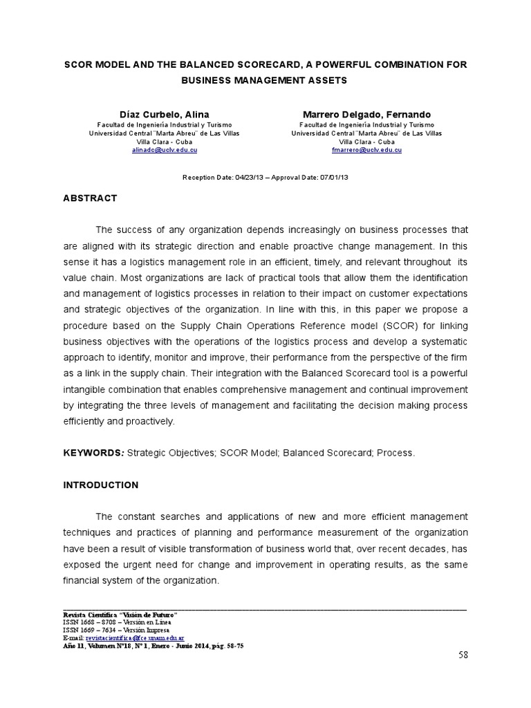 Scor Model and The Balanced Scorecard, A Powerful Combination For ...