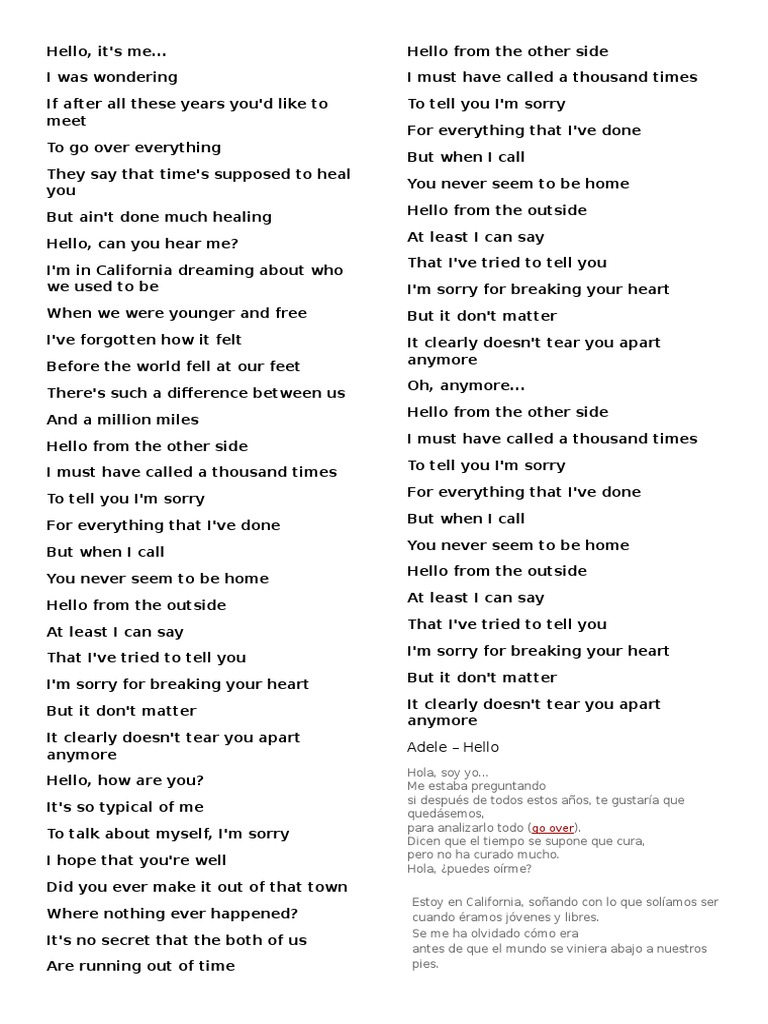 Adele - Hello: Go Over | PDF | Leisure