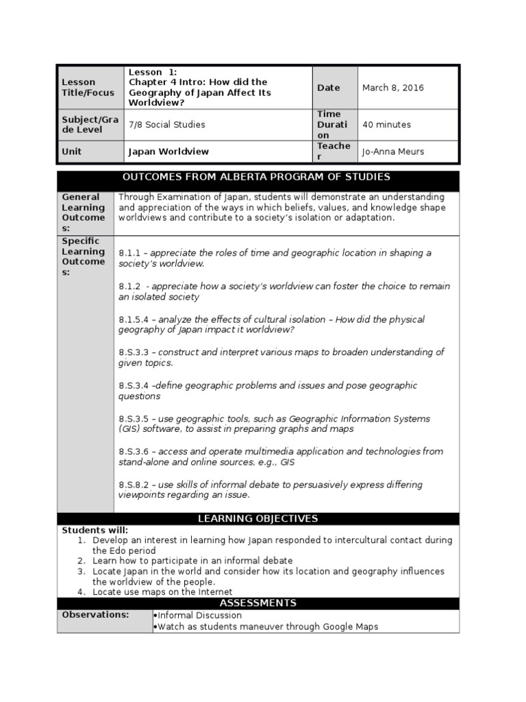 7 8 Ss Lesson Plan 1 | PDF | Geography | Geographic Information System
