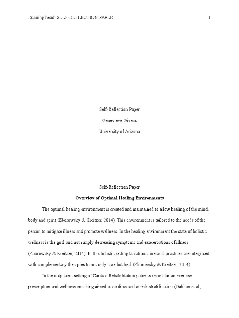 Healing Environment Self-Reflection Paper | PDF | Health Care ...