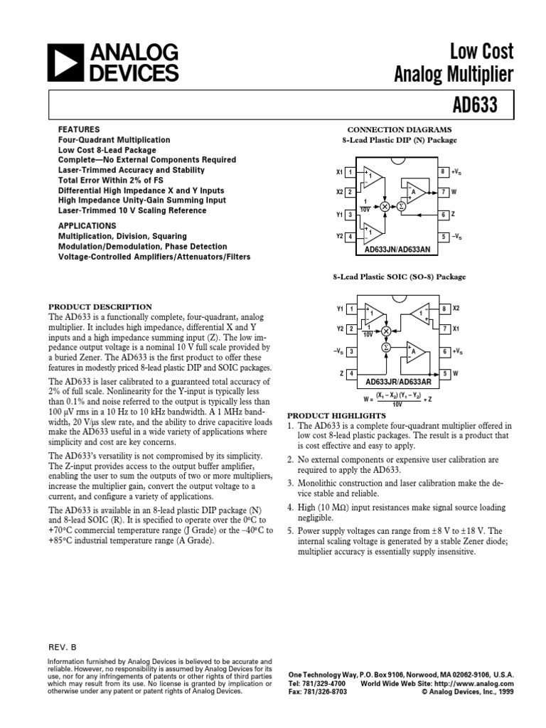 Ad633 Multiplicador Analogico | PDF | Low Pass Filter | Amplifier