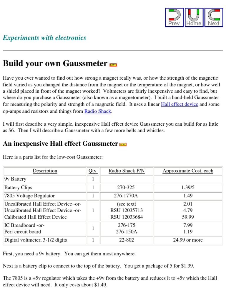 Build Your Own Gaussmeter: Experiments With Electronics | PDF