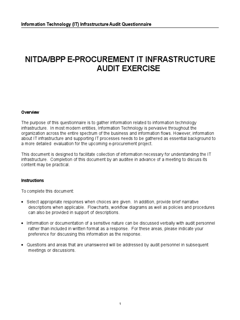 IT Infrastructure Audit - Questionnaire | PDF | Information Security ...
