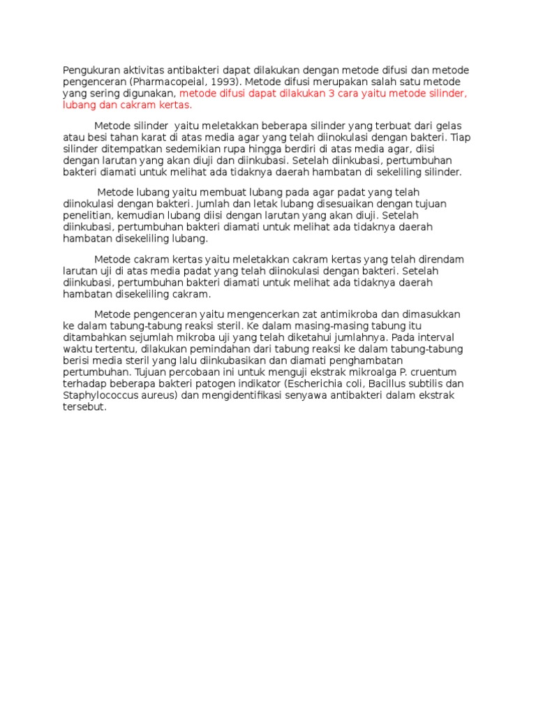 Pengukuran Aktivitas Antibakteri Dapat Dilakukan Dengan Metode Difusi ...
