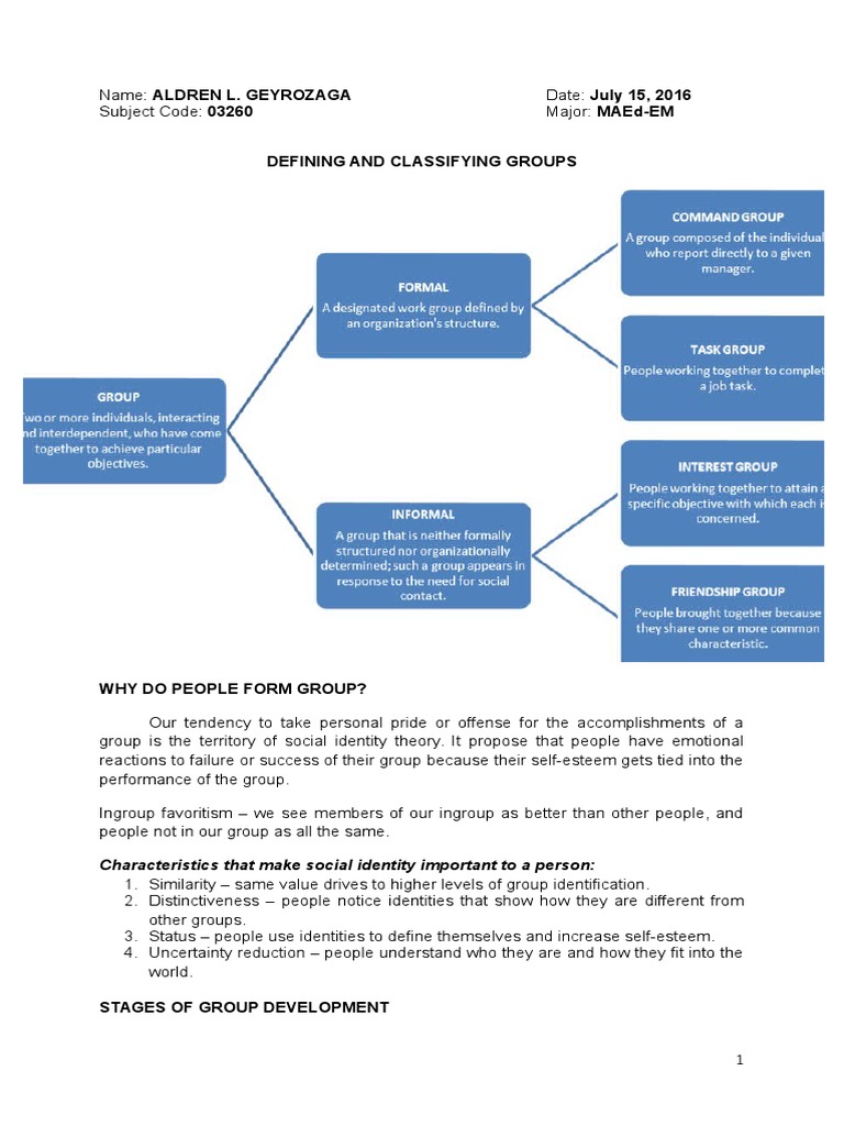 Defining and Classifying Groups: Characteristics That Make Social Identity Important To A Person ...