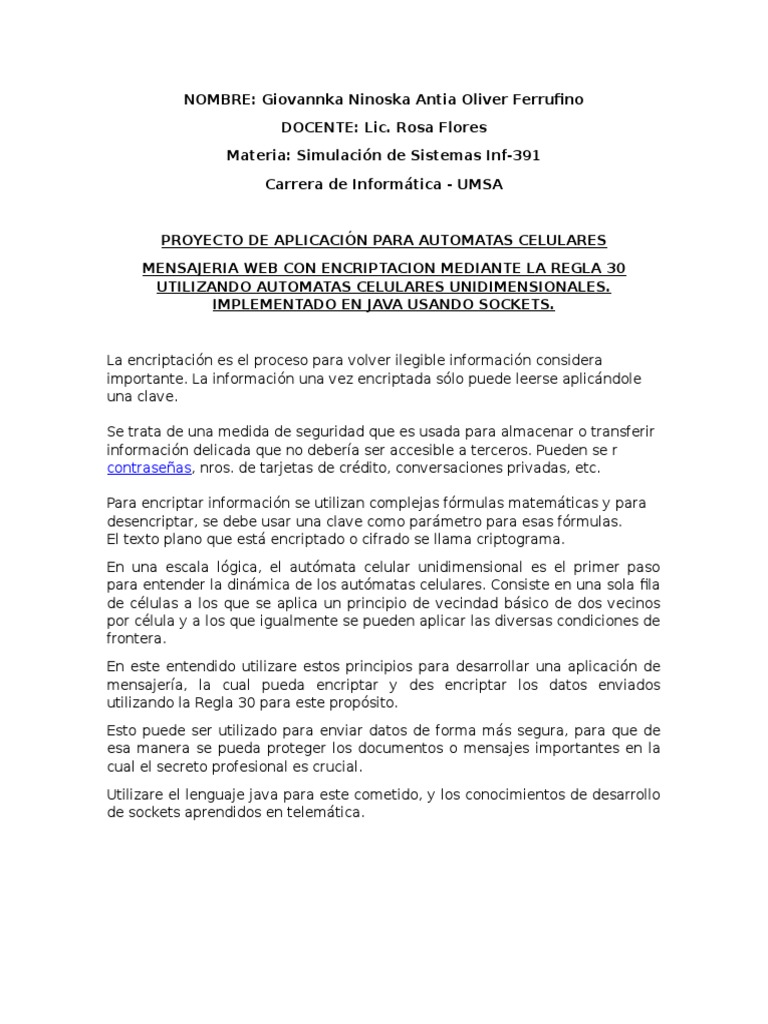 Proyecto 391 Automatascelulares | PDF | Clave (criptografía) | Criptografía