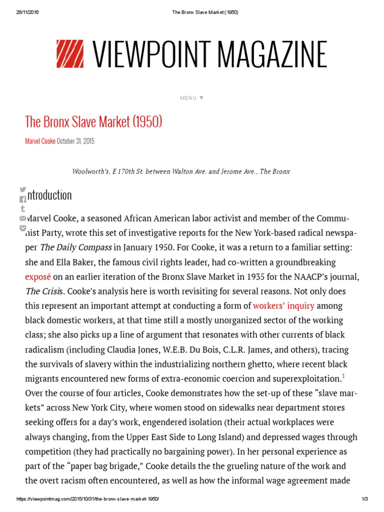 The Bronx Slave Market (1950) | PDF | Housewife | Employment