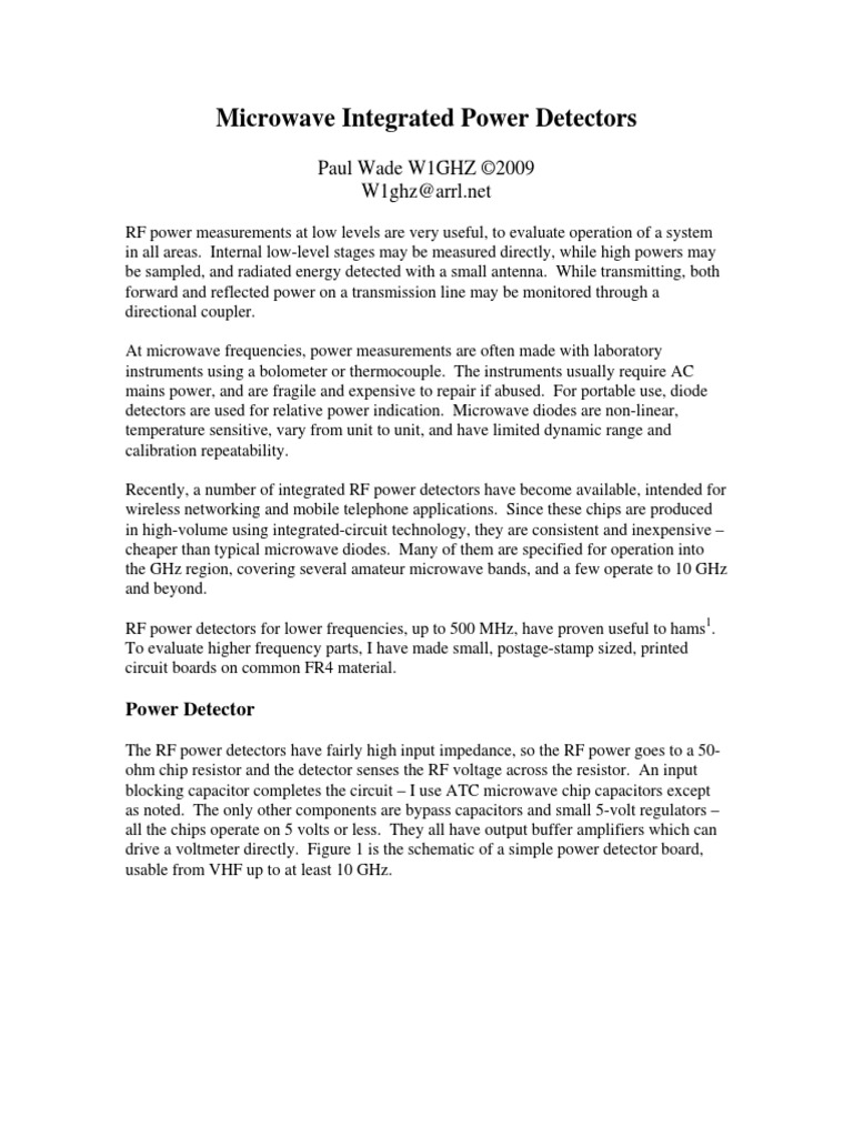 Microwave Integrated Power Detectors: Paul Wade W1GHZ ©2009 | PDF