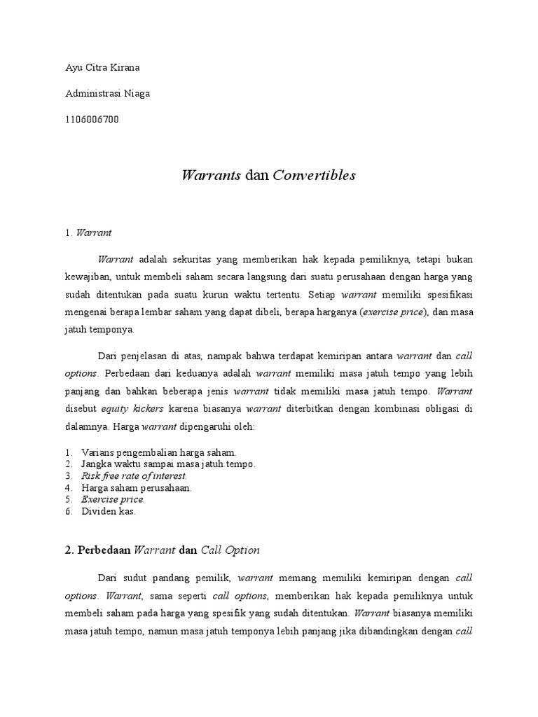 Warrant dan Convertible Bonds | PDF | Obligasi Konversi | Obligasi ...