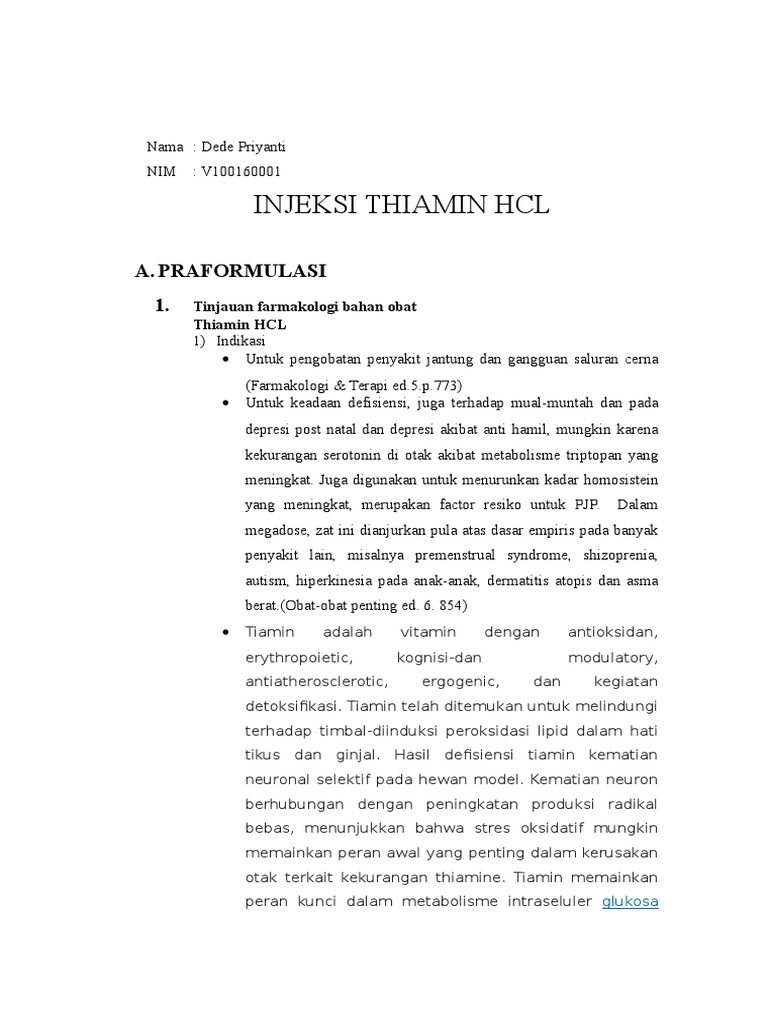 Steril Injeksi Thiamin HCL | PDF