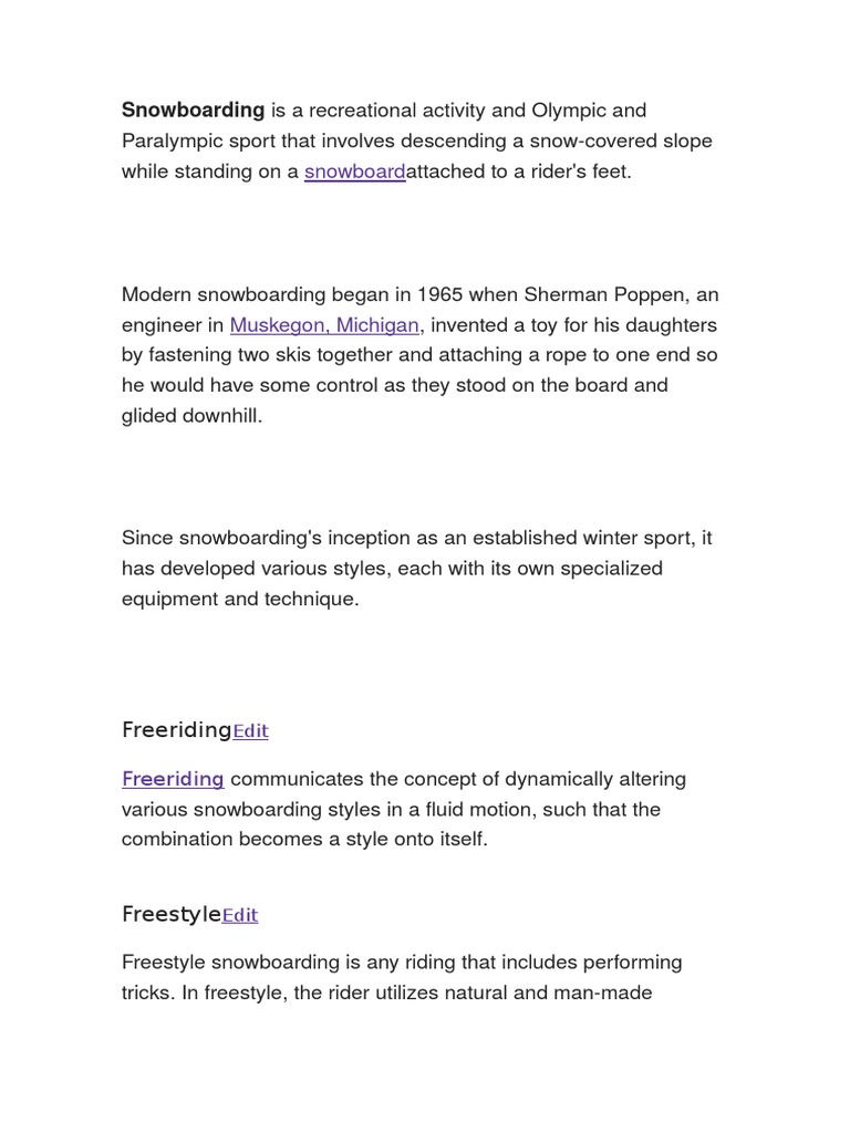 Snowboard: Snowboarding Is A Recreational Activity and Olympic and | PDF