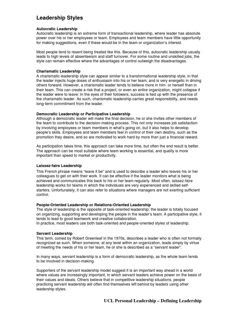 Defining Leadership Handouts PDF | PDF | Servant Leadership | Leadership