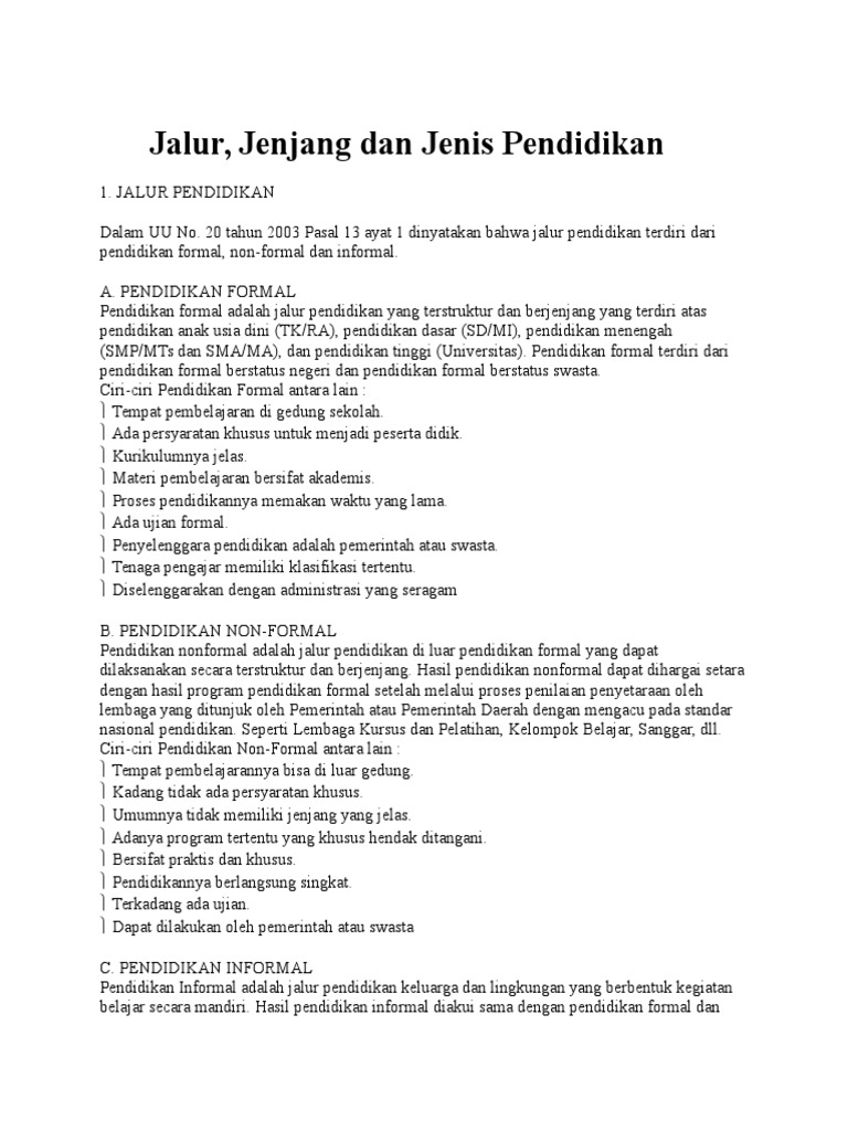 Jalur Jenjang Dan Jenis Pendidikan | PDF