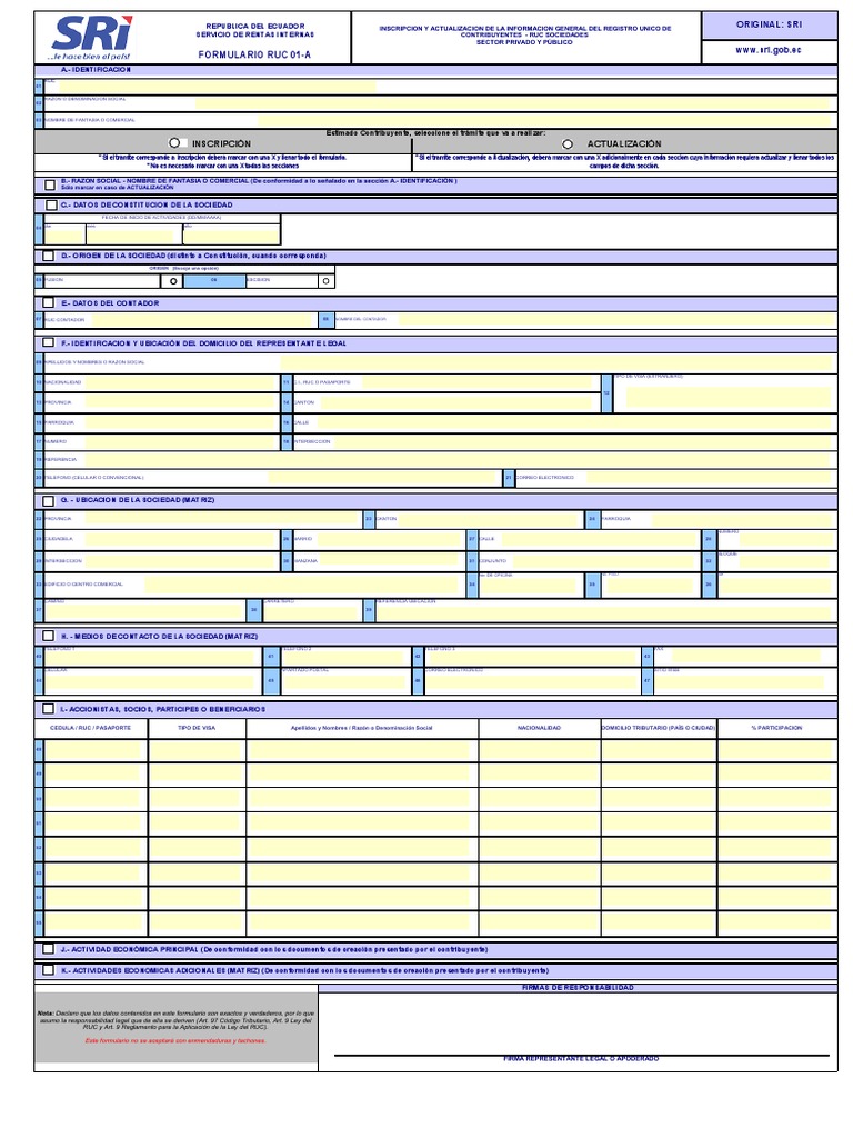 Formulario 01 A | PDF