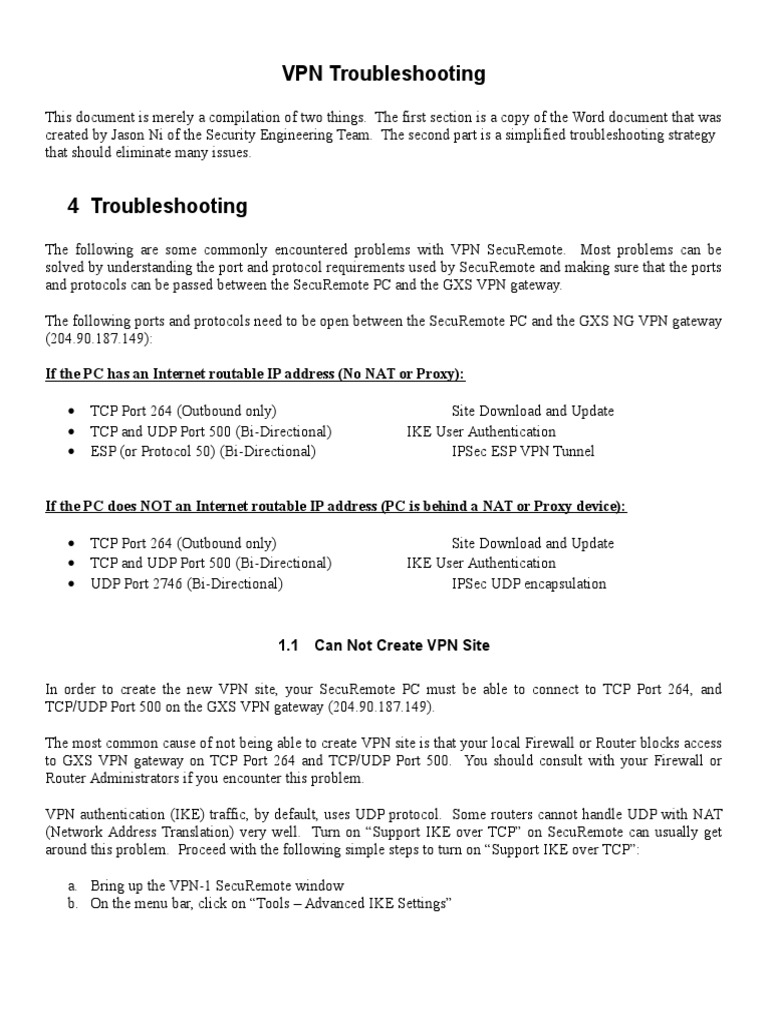 VPN Troubleshooting | PDF | Virtual Private Network | Firewall (Computing)