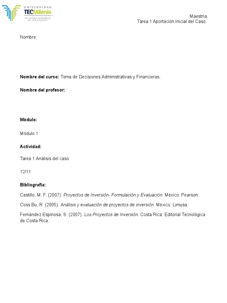 Tarea 1 Analisis Del Caso TDAF | PDF | Interés | Presupuesto