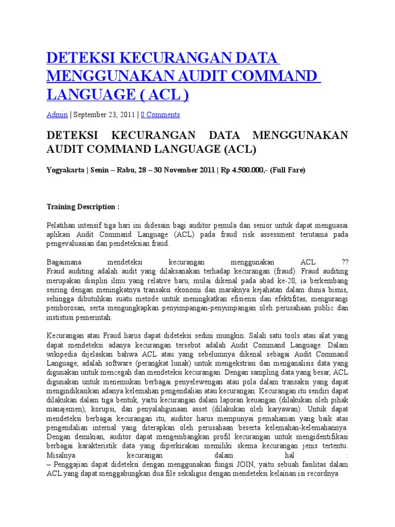 Deteksi Kecurangan Data Menggunakan Audit Command Language (Acl) | PDF ...